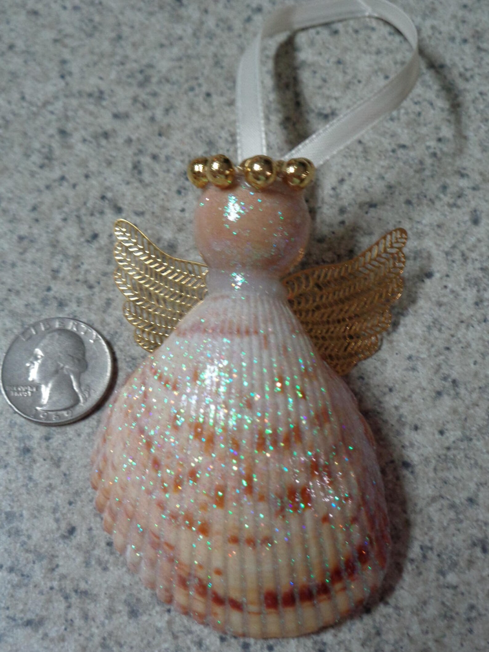 Medium Iridescent Heart Cockle Shell Angel Christmas Tree Ornament ...