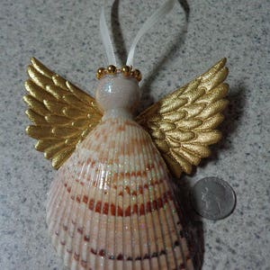 Extra Large Iridescent Heart Cockle Shell Angel Christmas Tree Ornament ...