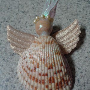 Large Iridescent Heart Cockle Shell Angel Christmas Tree Ornament ...