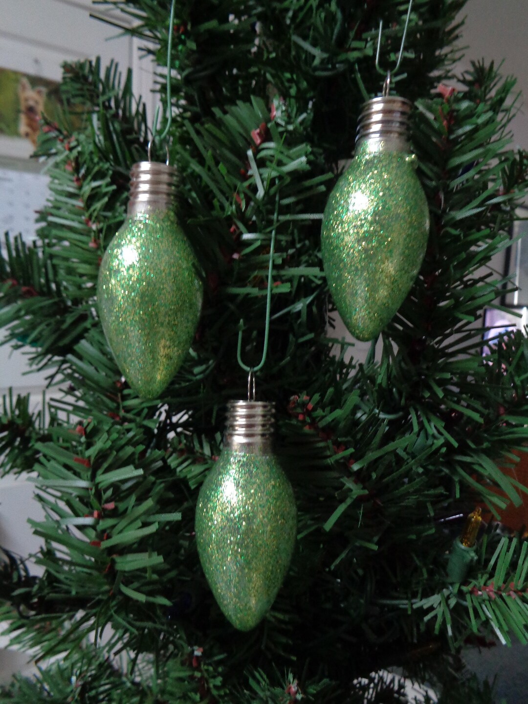 Set of 3 Lime Green Glass Light Bulb Christmas Tree Ornaments - Etsy