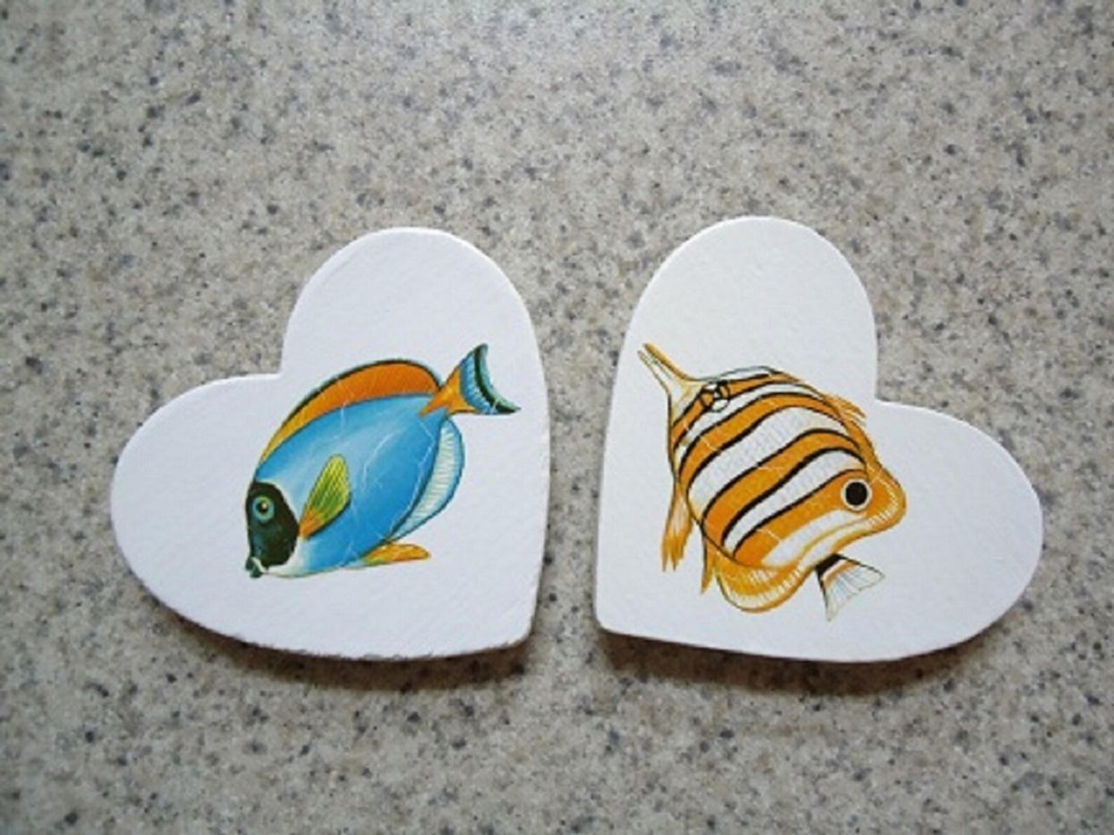 Set of 2 Fish on White Wood Heart Magnets - Kitchen Decor - Etsy