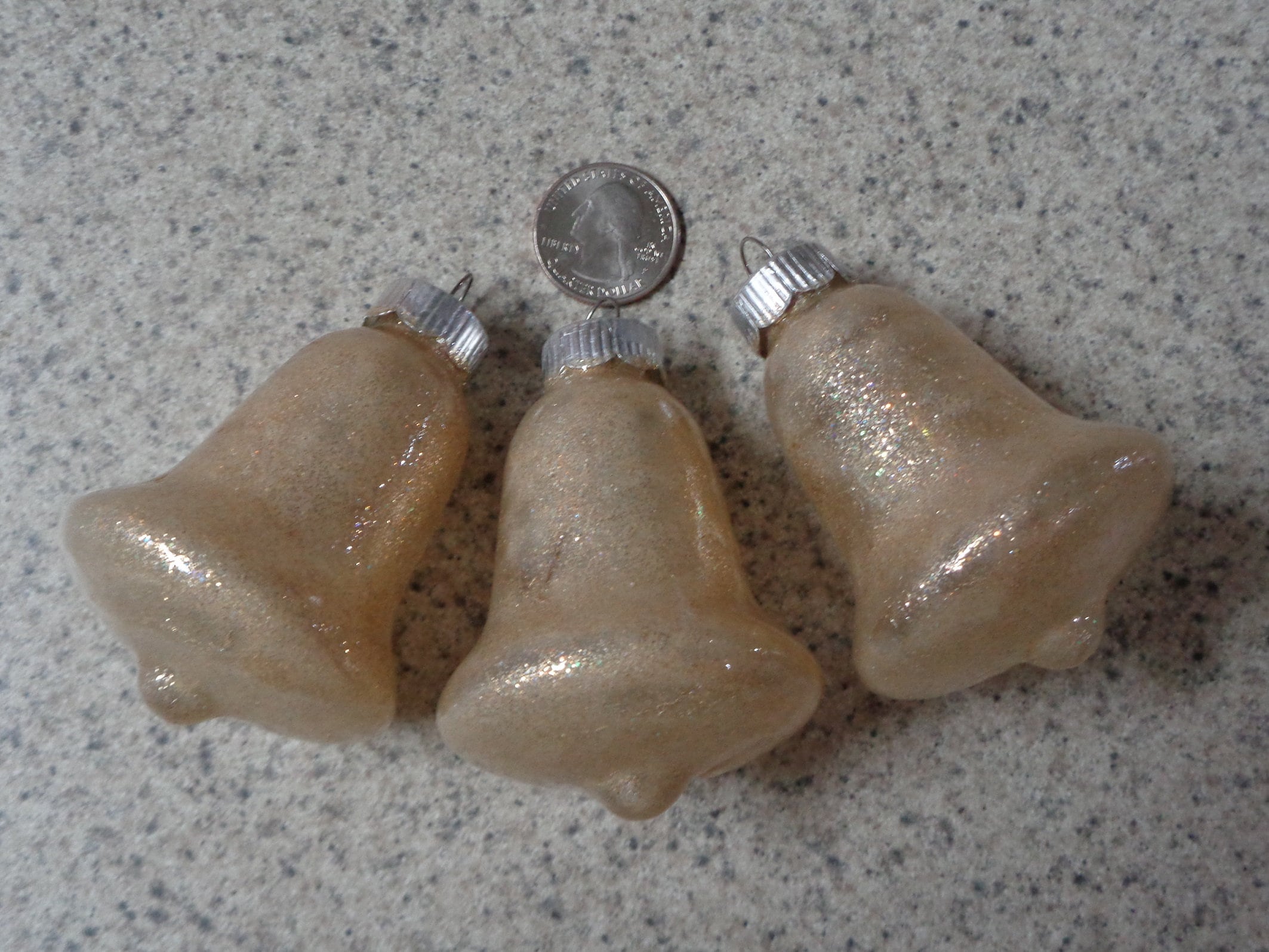 Set of 3 Yellow Gold Glass Bells Christmas Tree Ornaments - Etsy