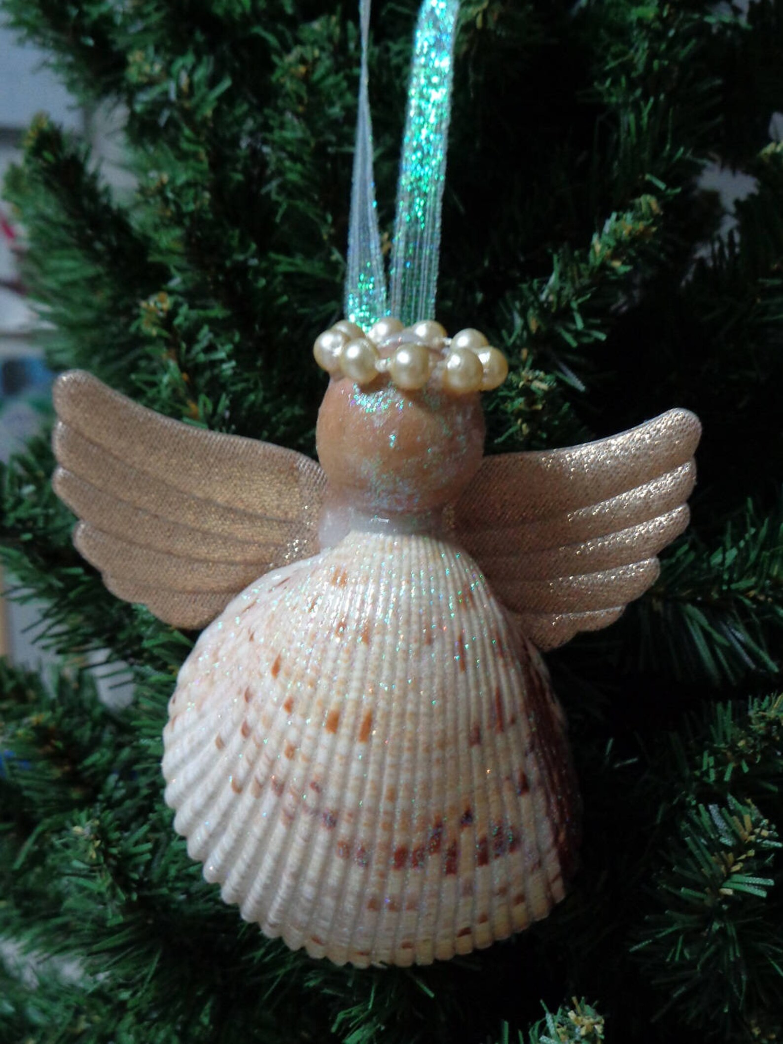 Large Iridescent Heart Cockle Shell Angel Christmas Tree Ornament ...