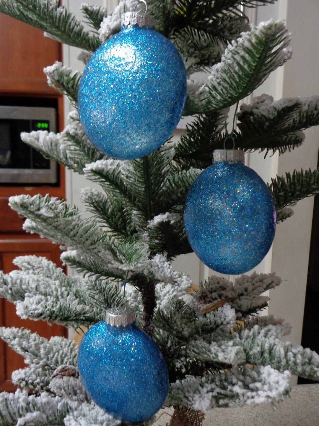 Set of 3 Blue Glass Orbs Christmas Tree Ornaments - Etsy