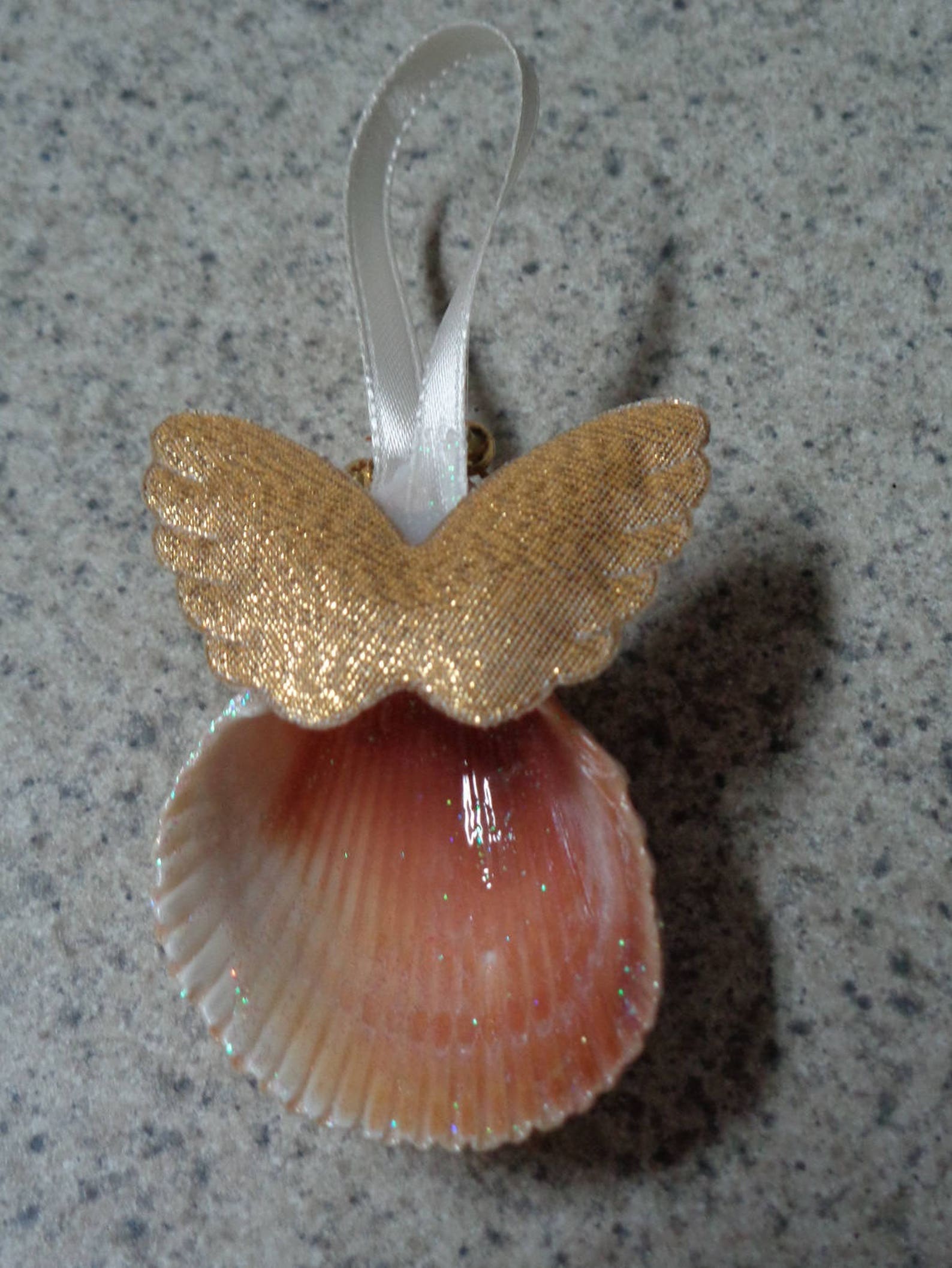 Small Iridescent Heart Cockle Shell Angel Christmas Tree Ornament ...