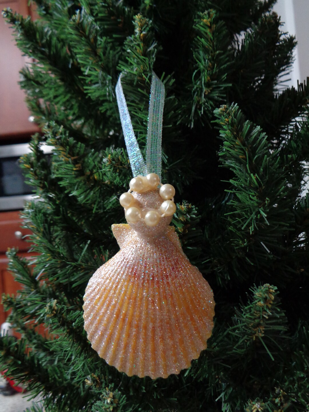 Champagne Pectin Shell Angel Christmas Tree Ornament - Beach Tree ...