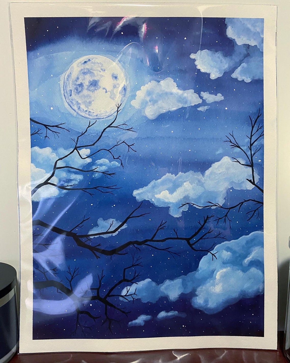 Watercolor & Gouache 12” X 16” Moon Painting {features Lapis Lazuli} - Etsy