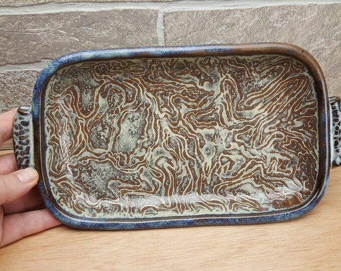 Tray Footed Hobbit Hazel and Blue With Handles Handmade - Etsy