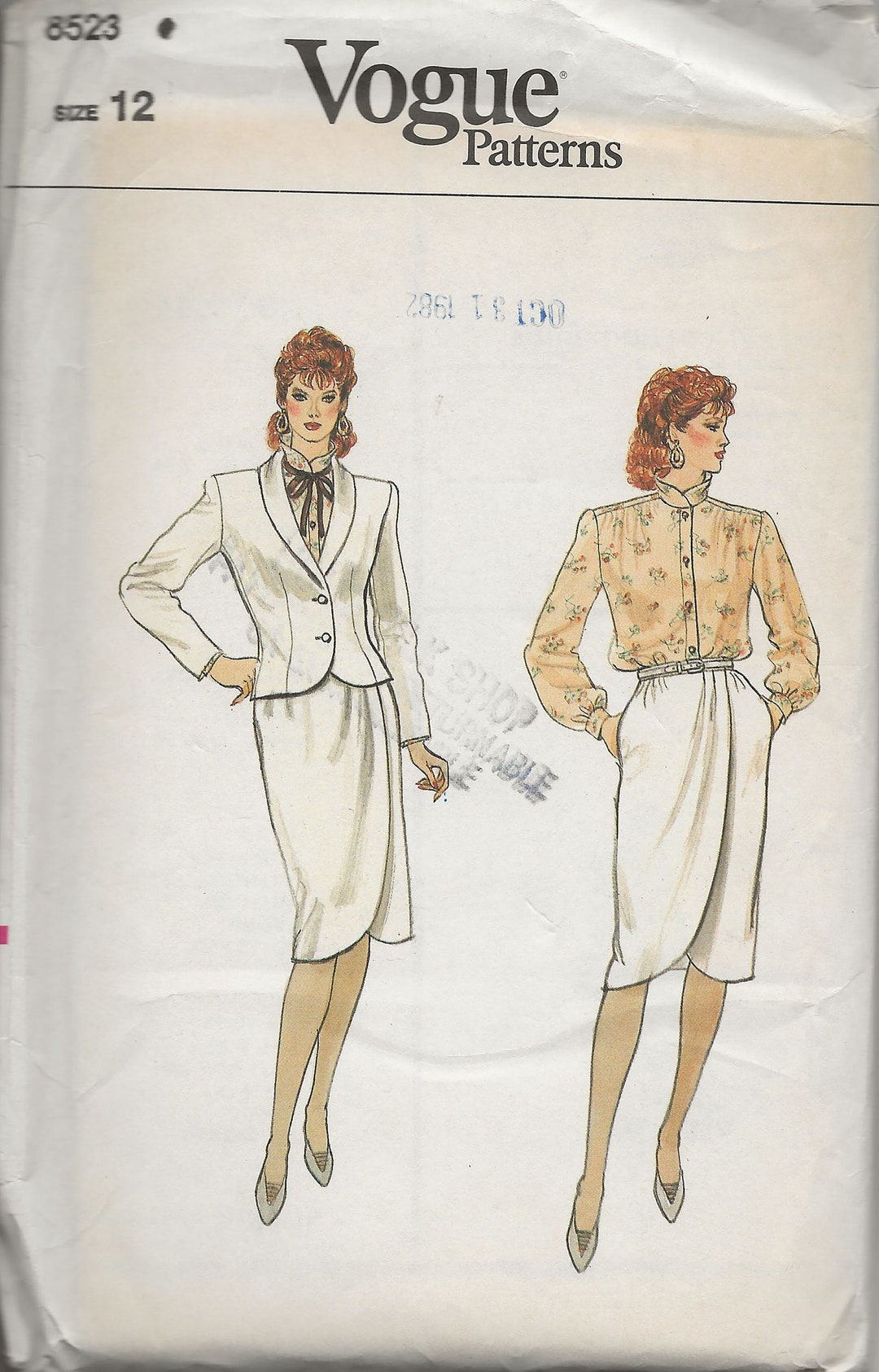 Vogue Pattern 8523 Misses Size 12 Jacket, Blouse and Skirt Circa 1980s ...
