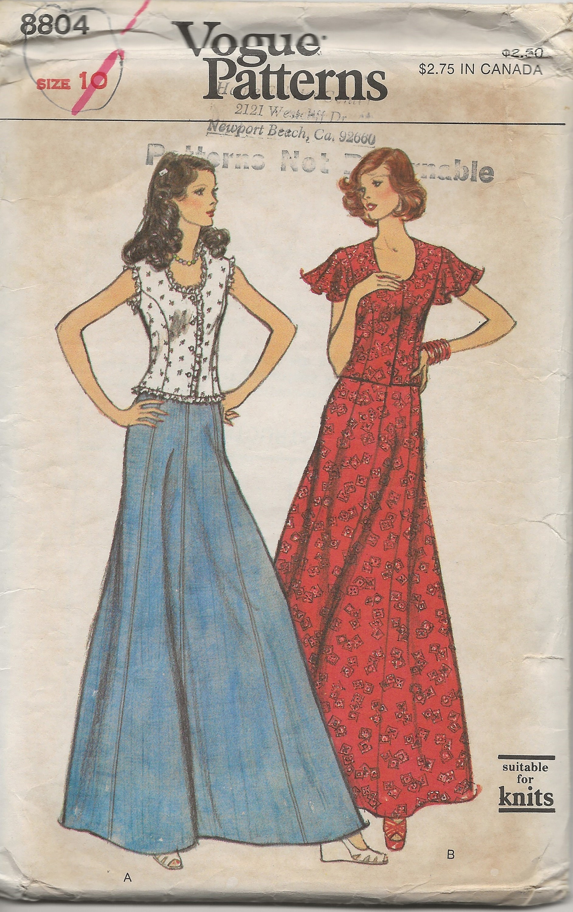 Vogue Pattern 8804 Circa 1970s Eight Gore Skirt and Camisole Top Size ...