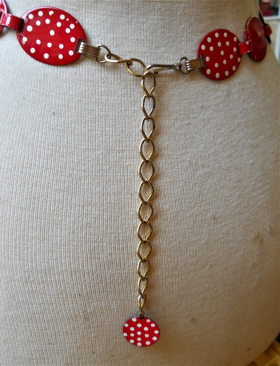 1960s Red Enamel Chain Belt Polka Dot Vintage - Gem