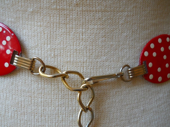 1960s Red Enamel Chain Belt Polka Dot Vintage - Gem