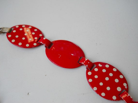 1960s Red Enamel Chain Belt Polka Dot Vintage - Gem