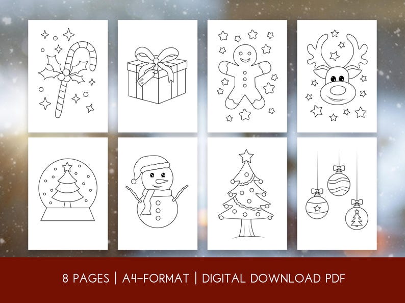 Cozy Christmas 8 Coloring Pages Bold & Easy Printable PDF - Etsy