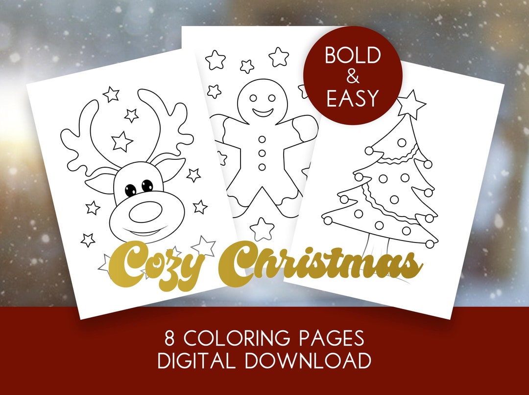 Cozy Christmas 8 Coloring Pages Bold & Easy Printable PDF - Etsy