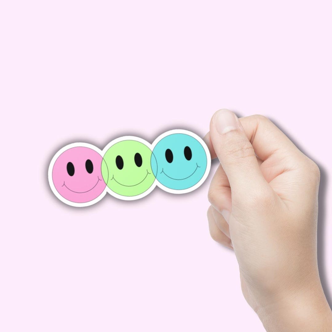 Pastel Smiley Face Sticker - Positivity Sticker - Vinyl Sticker, Vinyl ...