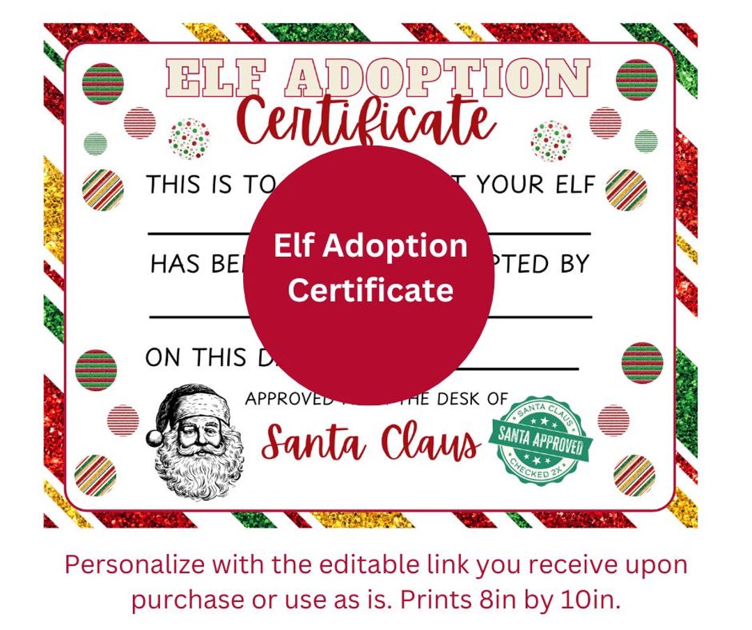 Editable Elf Adoption Certificate, Printable Adopt an Elf Certificate ...