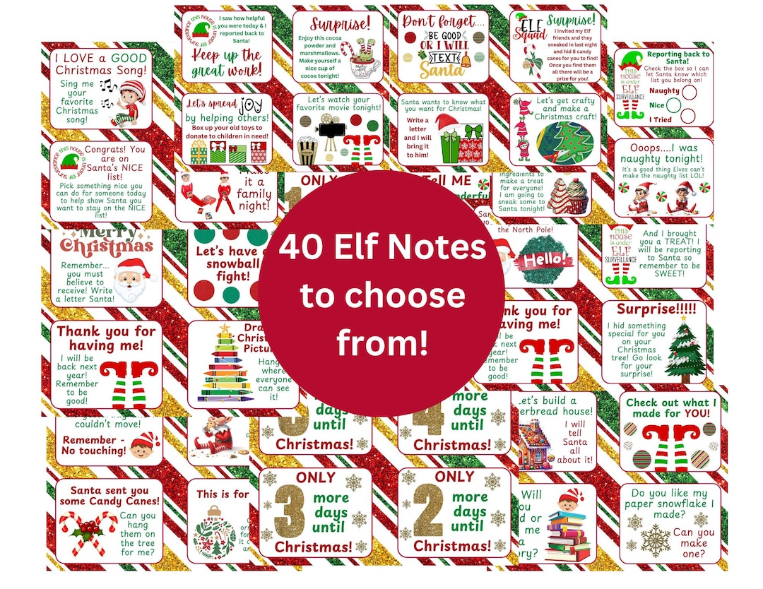 40 Elf Note Cards Mega Bundle Elf Notes Kit Elf Games Elf Notes Elf ...
