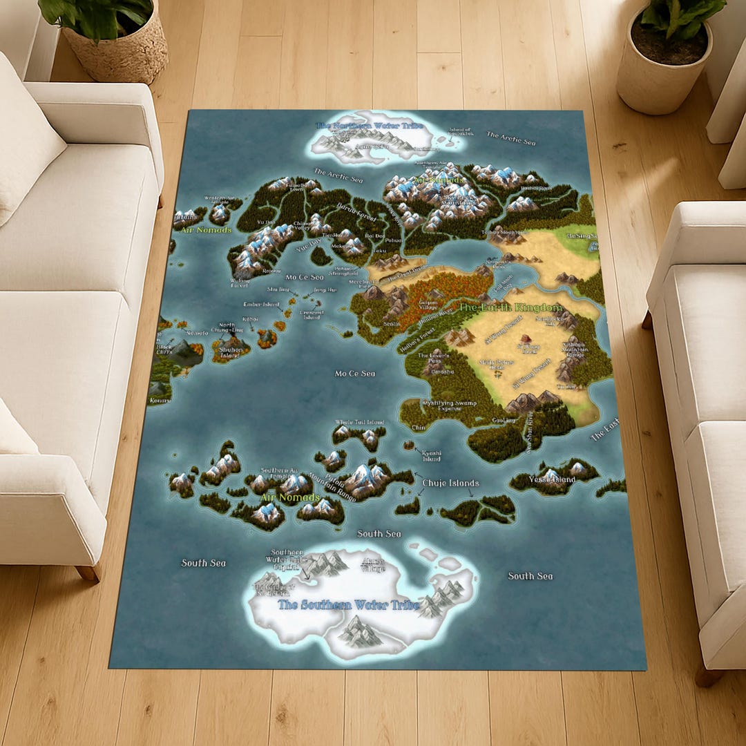 Avatar World Map Rug, Element Nations Carpet, Fantasy Adventure Decor ...