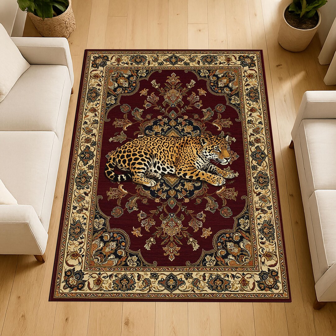 Leopard Persian Pattern Rug, Luxury Oriental Carpet, Vintage Floral ...