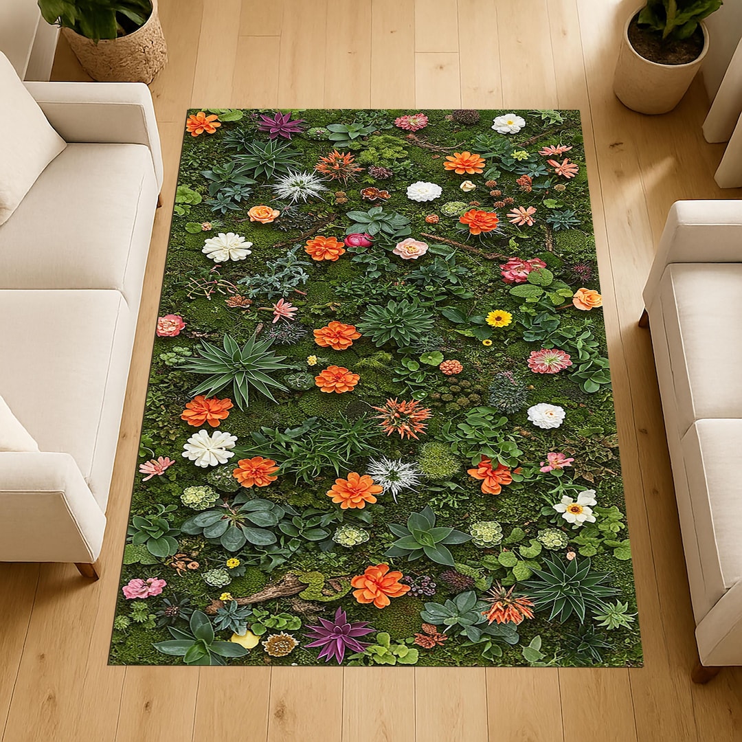 Botanical Garden Rug, Lush Floral Greenery - Etsy