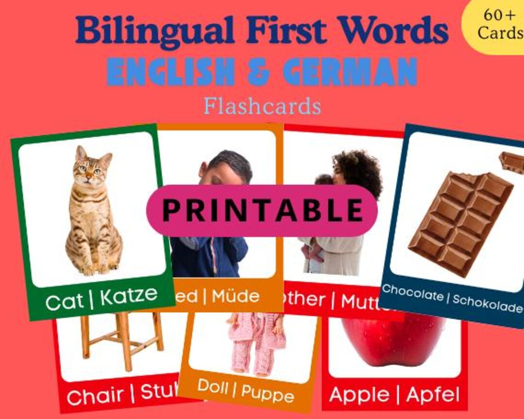 Bilingual First Words Flashcards | English German Toddler Learning ...