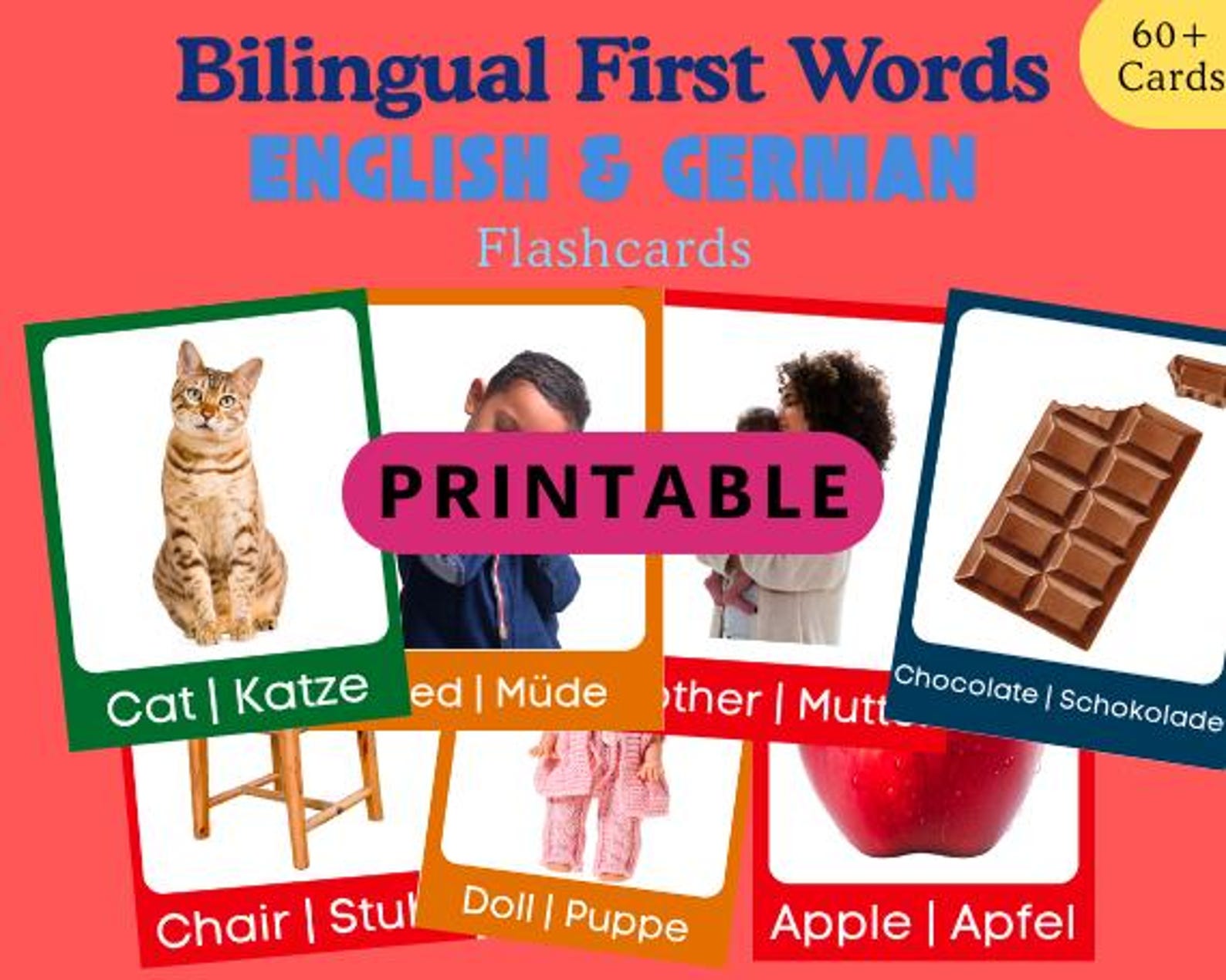 Bilingual First Words Flashcards | English German Toddler Learning ...
