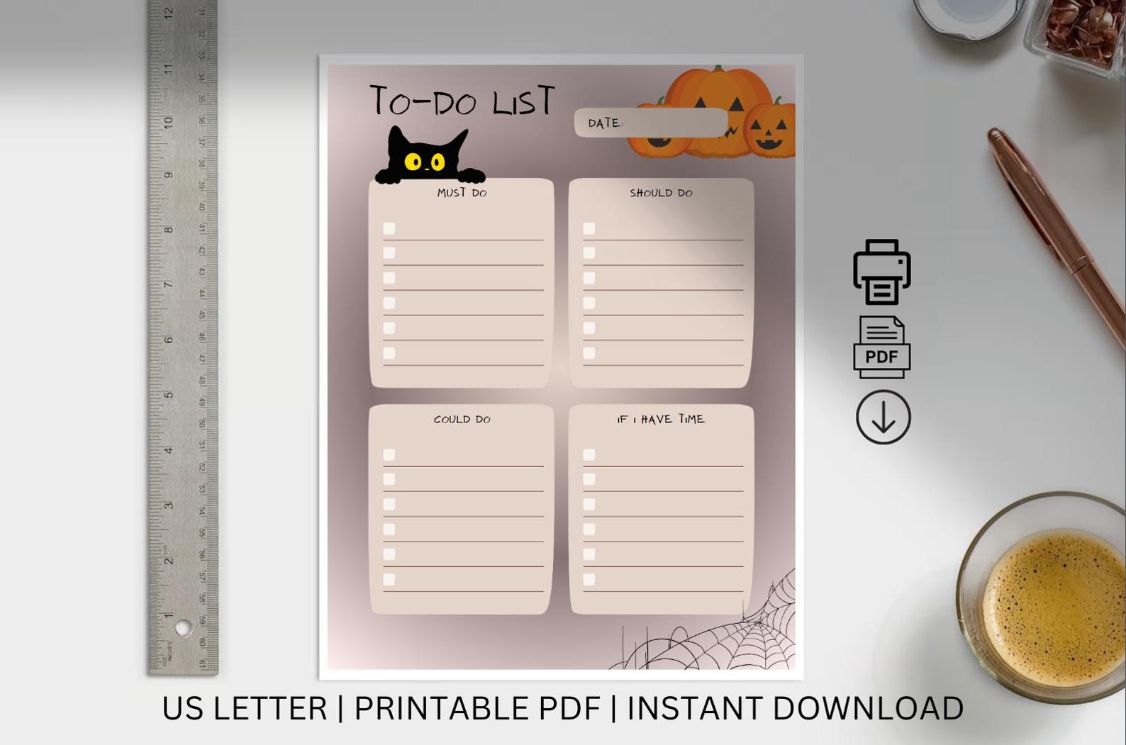 Halloween To-do-list | US LETTER | Printable PDF | Digital To-do-list ...