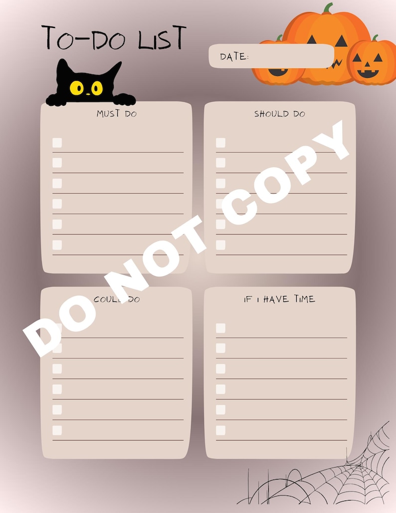 Halloween To-do-list | US LETTER | Printable PDF | Digital To-do-list ...