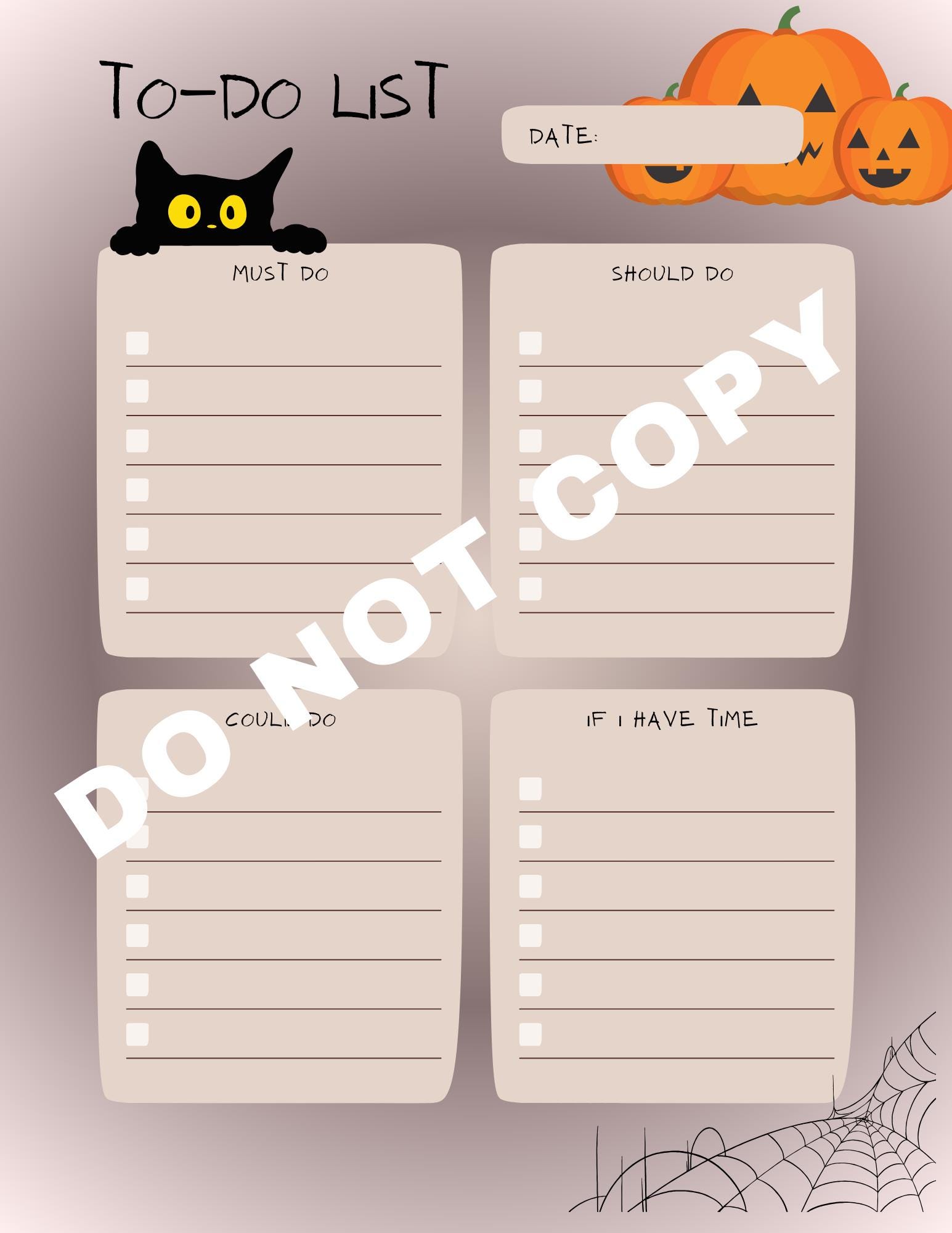 Halloween To-do-list US LETTER Printable PDF Digital To-do-list ...