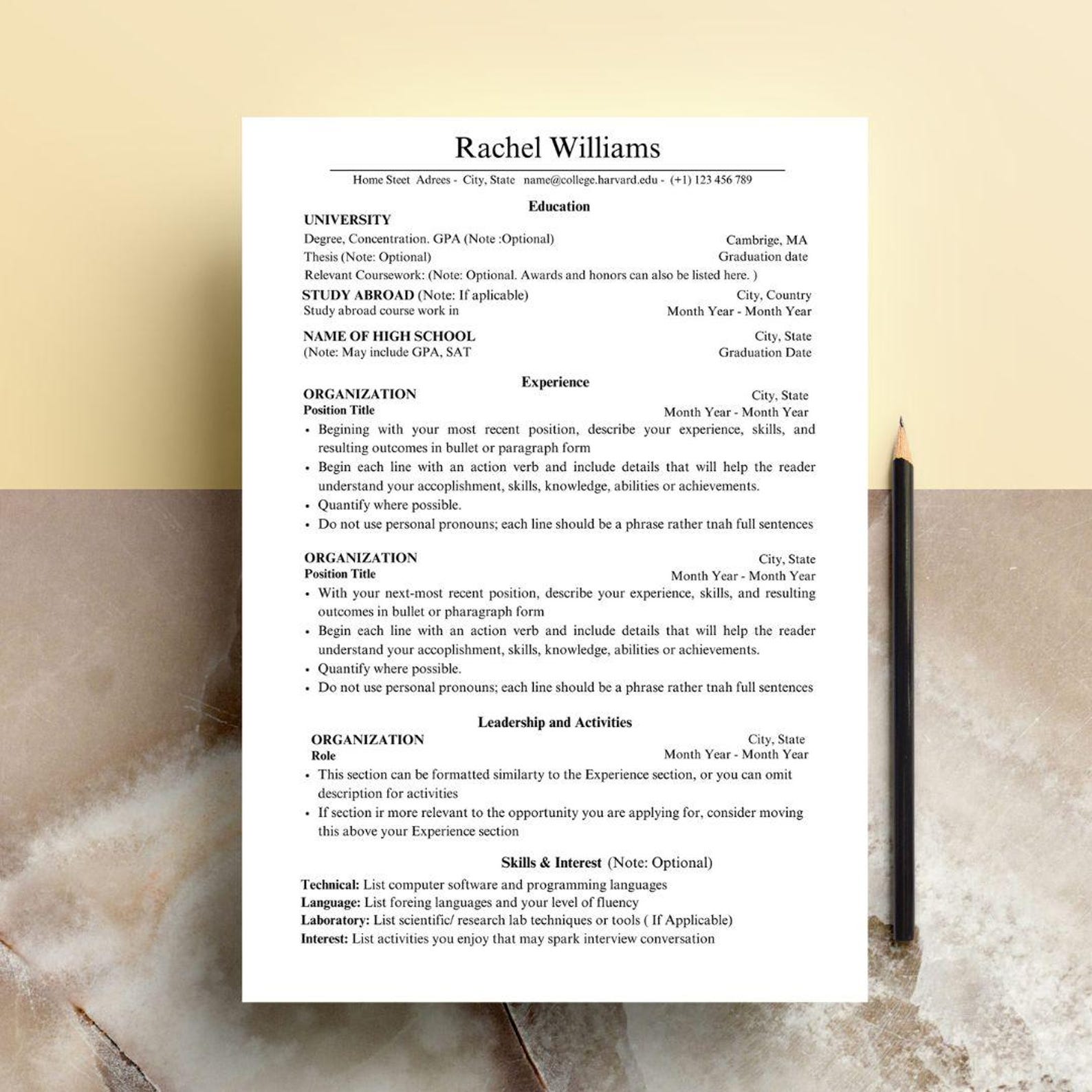 Harvard Style Resume Template | Professional CV Template | Minimalist ...