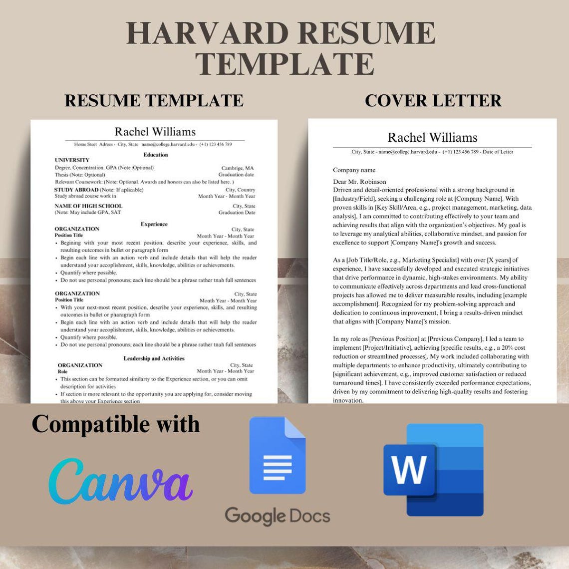 Harvard Style Resume Template | Professional CV Template | Minimalist ...
