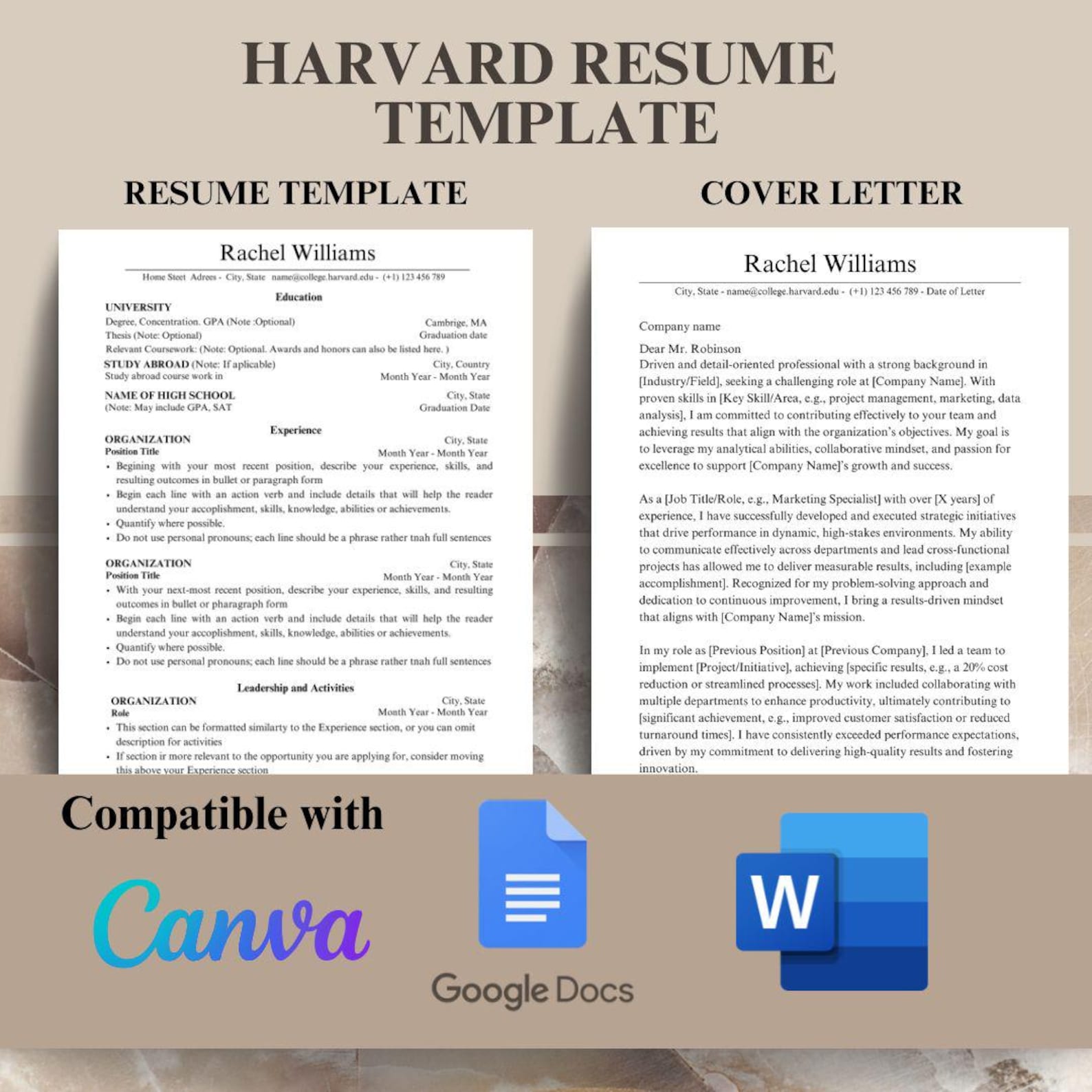 Harvard Style Resume Template | Professional CV Template | Minimalist ...