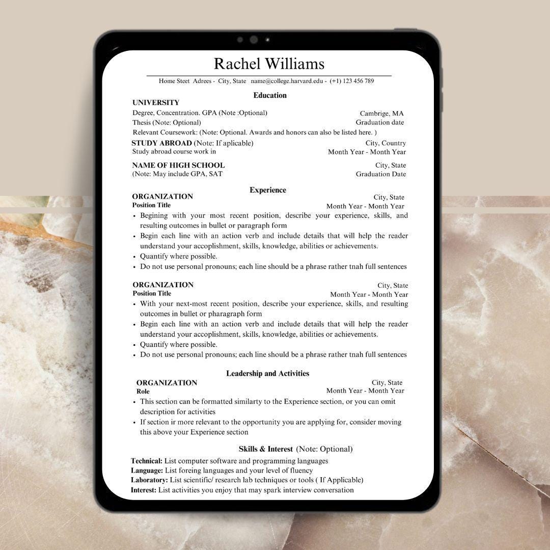 Harvard Style Resume Template | Professional CV Template | Minimalist ...