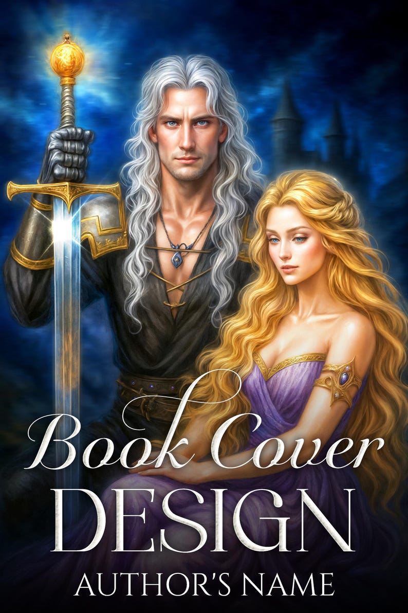 Premade Romantasy Book Cover, Fantasy Couple Castle Sword Art (digital ...