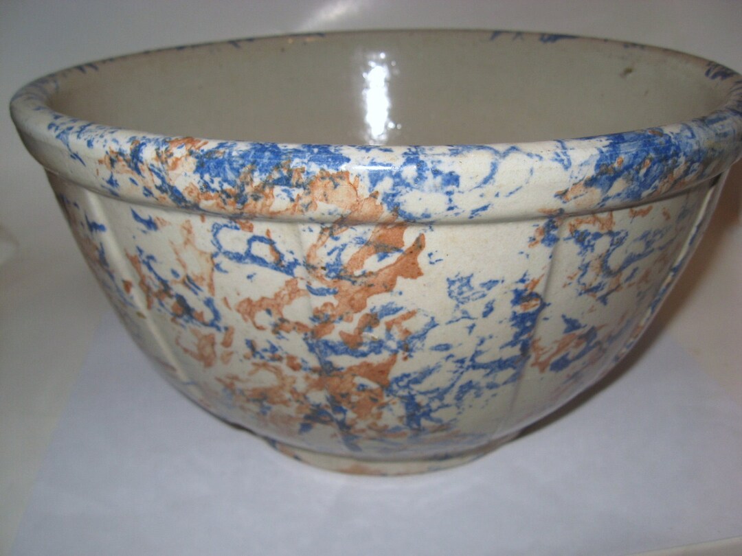 Primitive Spongeware Large Red Wing Pattern Mixing Bowl-blue Saffron ...