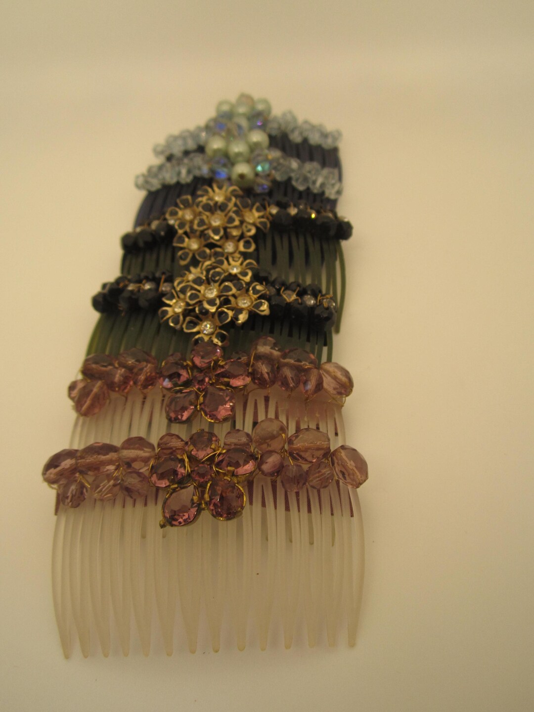 Vintage Handmade Hair Combs Made From High End Old Clip-on Earrings ...