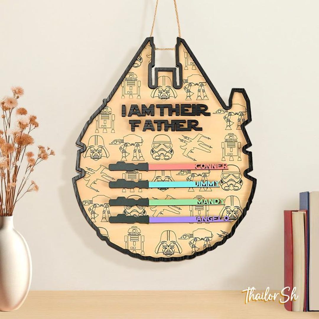 Custom Dad Wall Sign – I Am Their Father Plaque With Light Saber Names ...