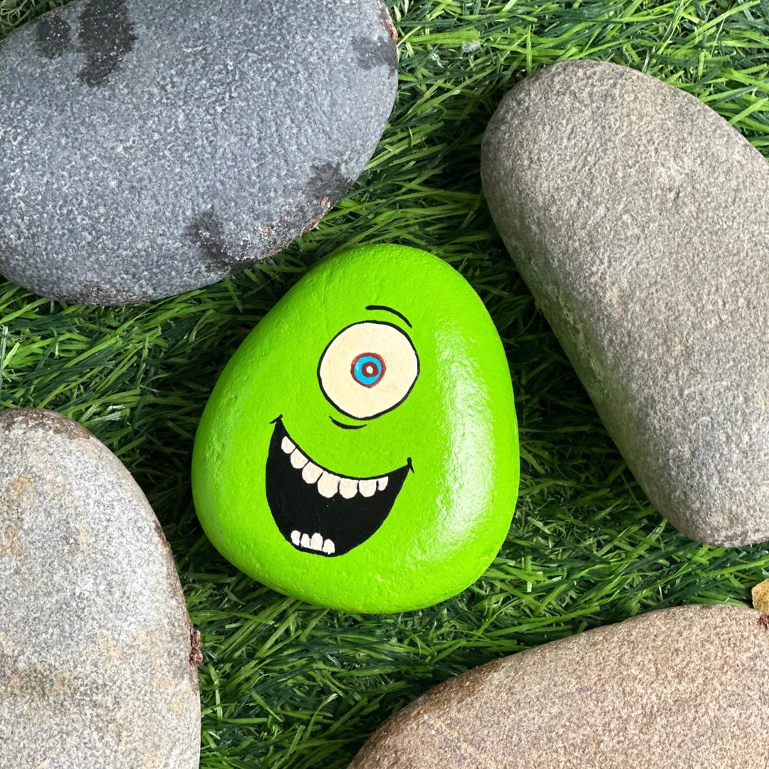 Hand-painted Monster Stone Art , Spooky Halloween Decoration, Unique ...