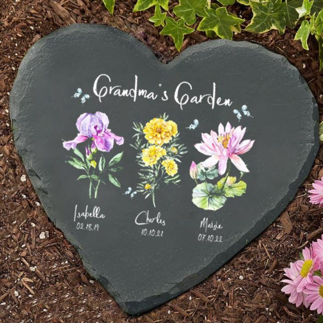 Personalized Memorial Slate Garden Stone, Black Engraved Heart, Custom ...