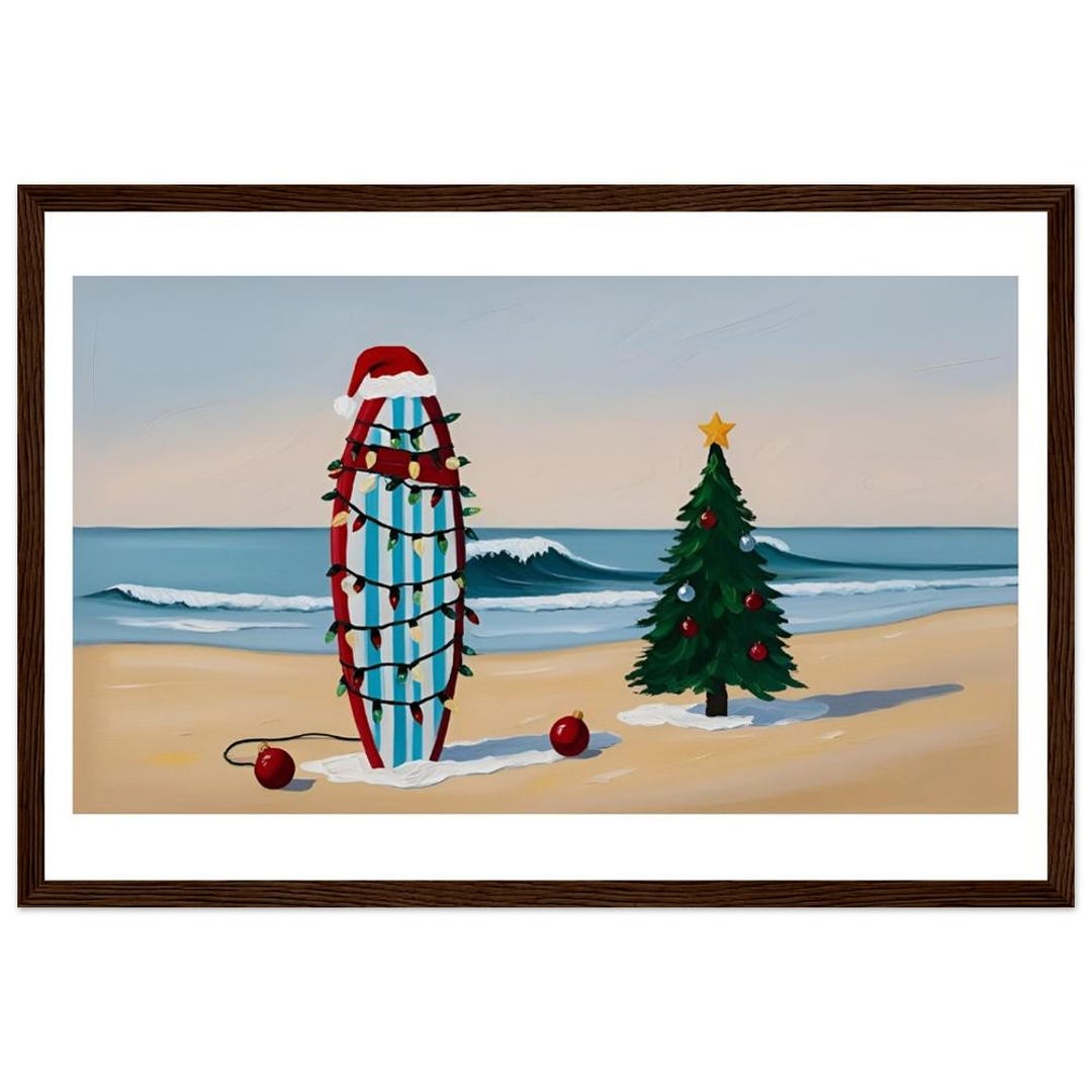 Christmas Surfing Wall Art Beach Holiday Decor Santa Surfboard ...