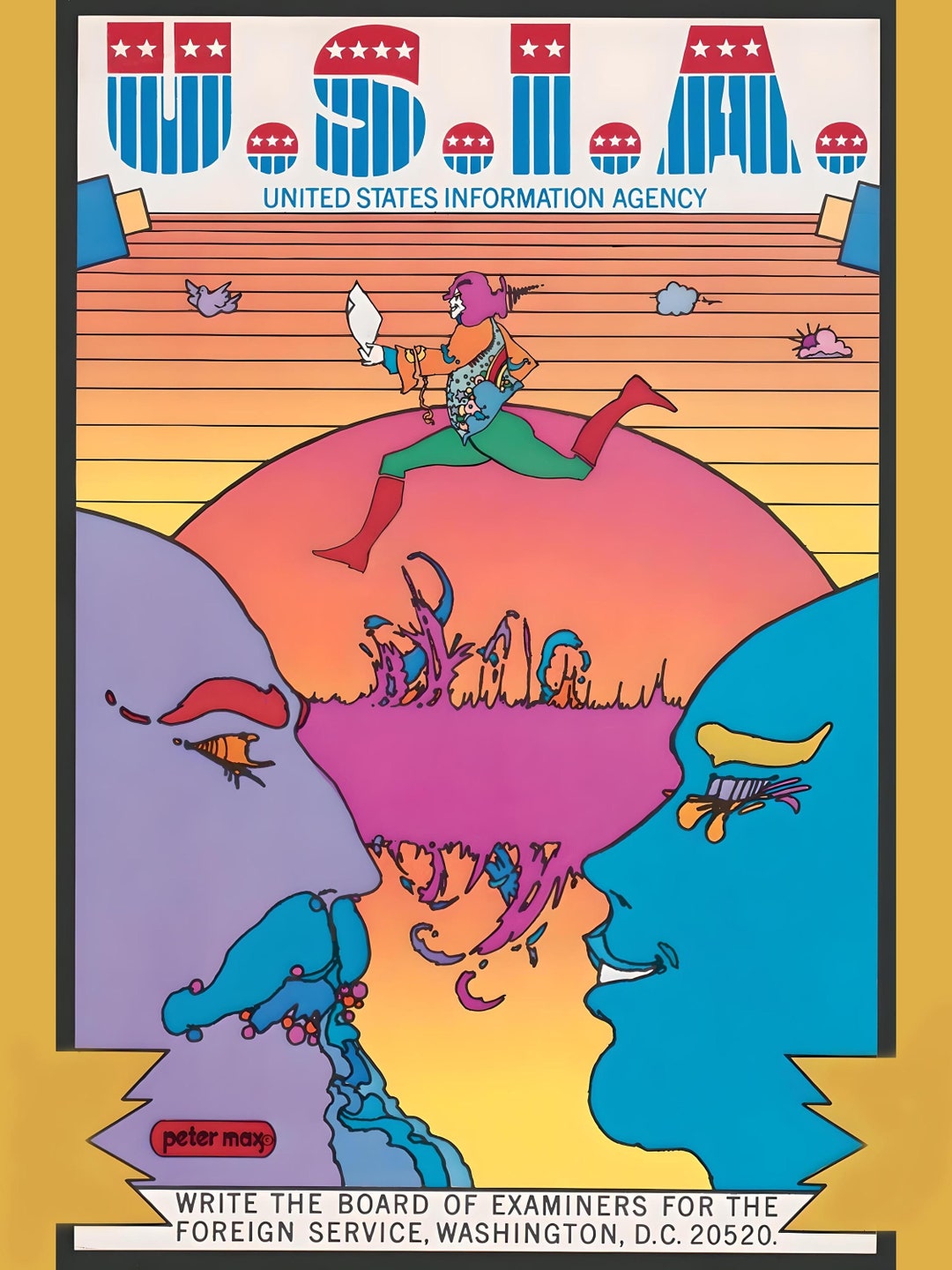 Peter Max Poster USIA, 1960s Pop Art, Psychedelic Art, Retro Poster ...