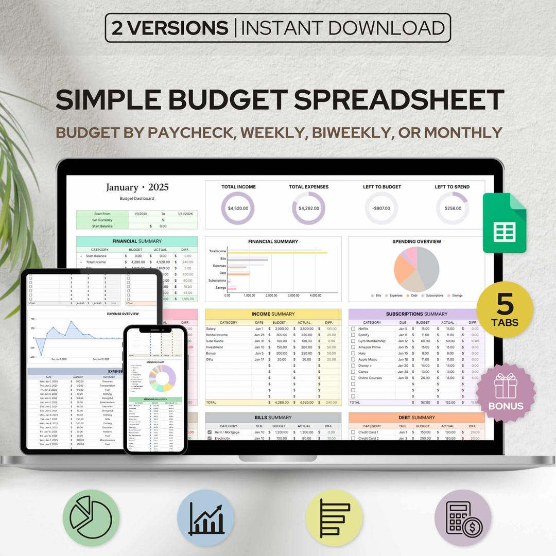 Monthly Budget Planner for Google Sheets, Biweekly Beginner Budget ...