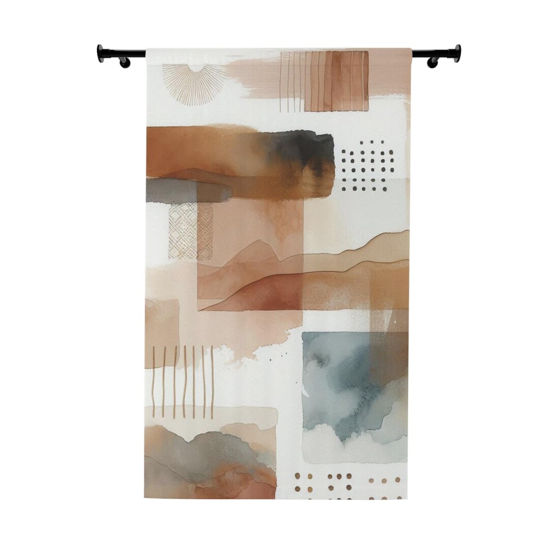 Watercolor Patchwork Line Art Window Curtains - Home Decor, Modern Wall ...