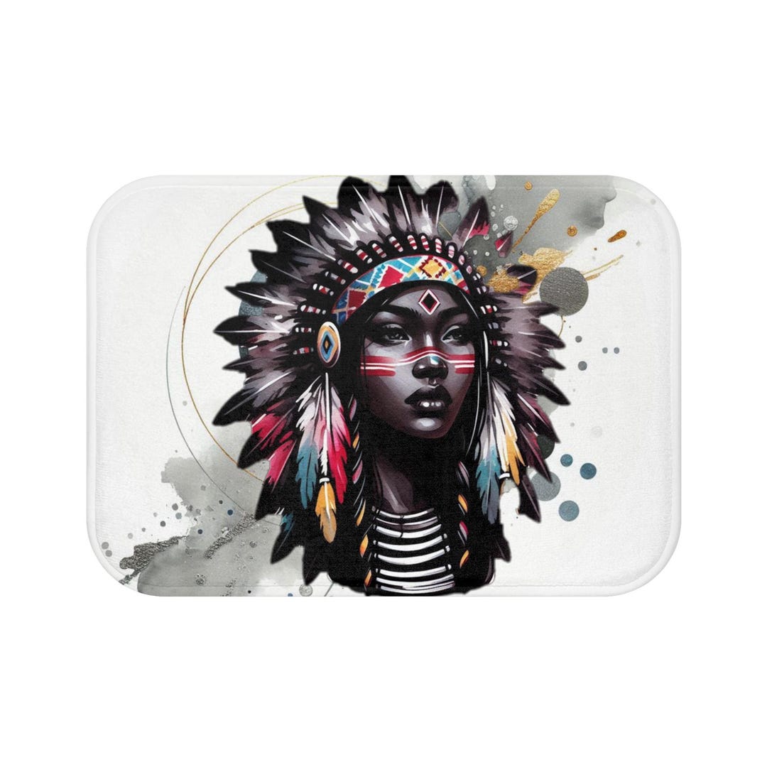 Indigenous American Bath Mat, Watercolor Bathroom Rug, African Inspired ...