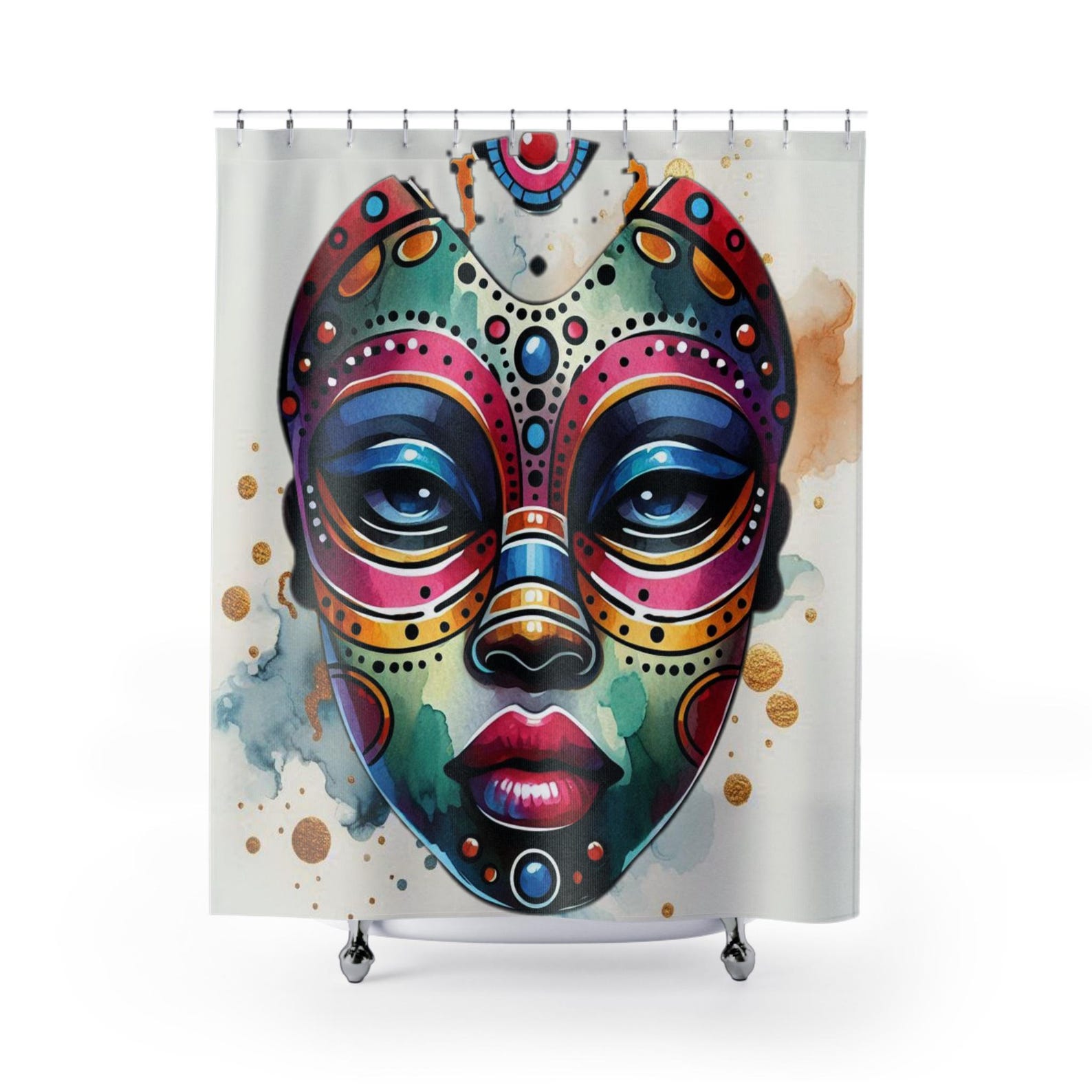 Watercolor Fusion Afrocentric Mask Shower Curtains Home Decor, Gift for ...