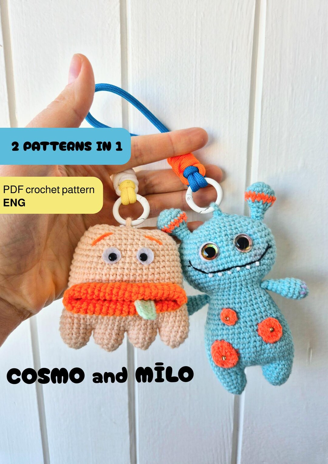 Monster Keychains Cosmo & Milo Crochet Pattern – 2 Patterns – DIY Amigurumi PDF Zebronia ENG ...