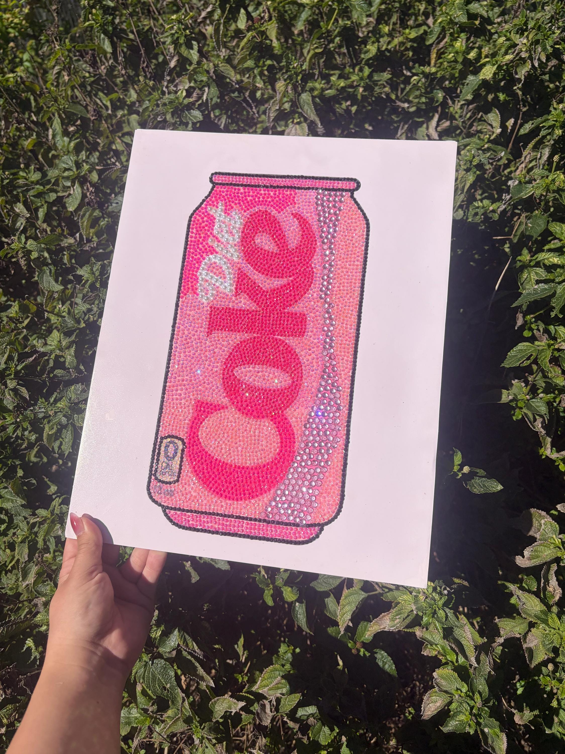 Pink Diet Coke Can Art Sparkly Pop Art Canvas Rhinestone Drink Decor