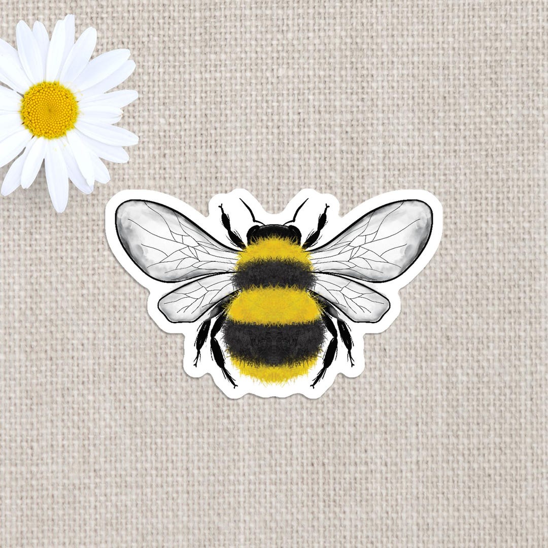Fuzzy Bumble Bee Sticker, Illustrated Bumble Bee Sticker, Hand-drawn ...