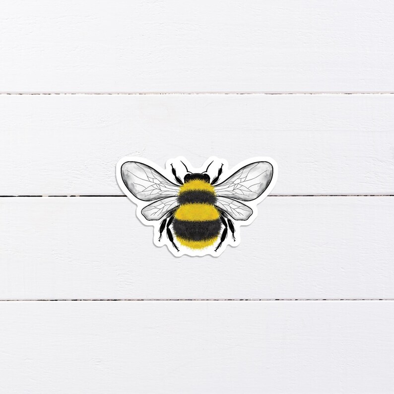 Fuzzy Bumble Bee Sticker, Illustrated Bumble Bee Sticker, Hand-drawn ...